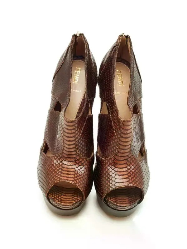 Fendi Python-embossed Peep-toe Sandals