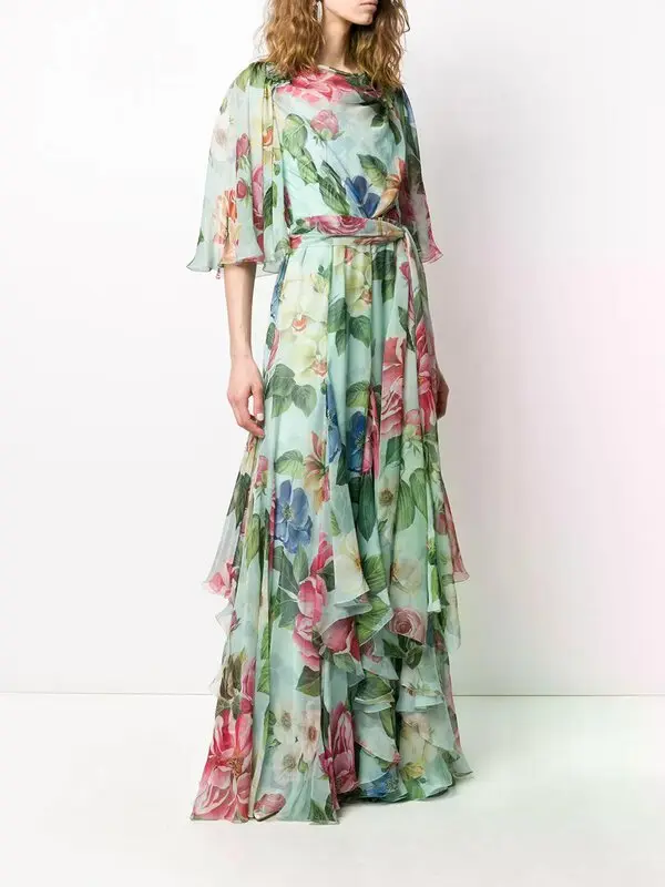 Dolce & Gabbana Floral Print Draped Neck Dress