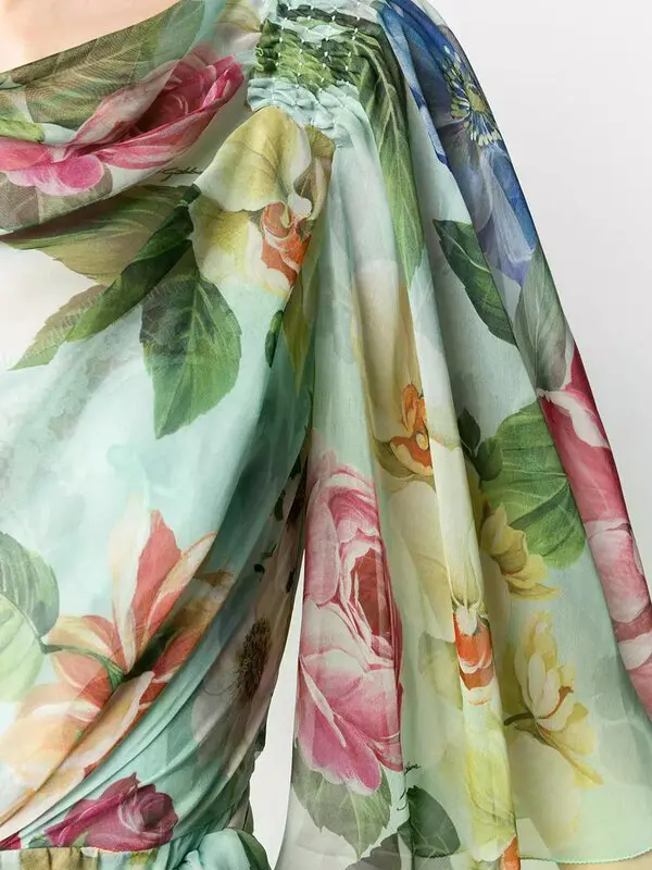 Dolce & Gabbana Floral Print Draped Neck Dress
