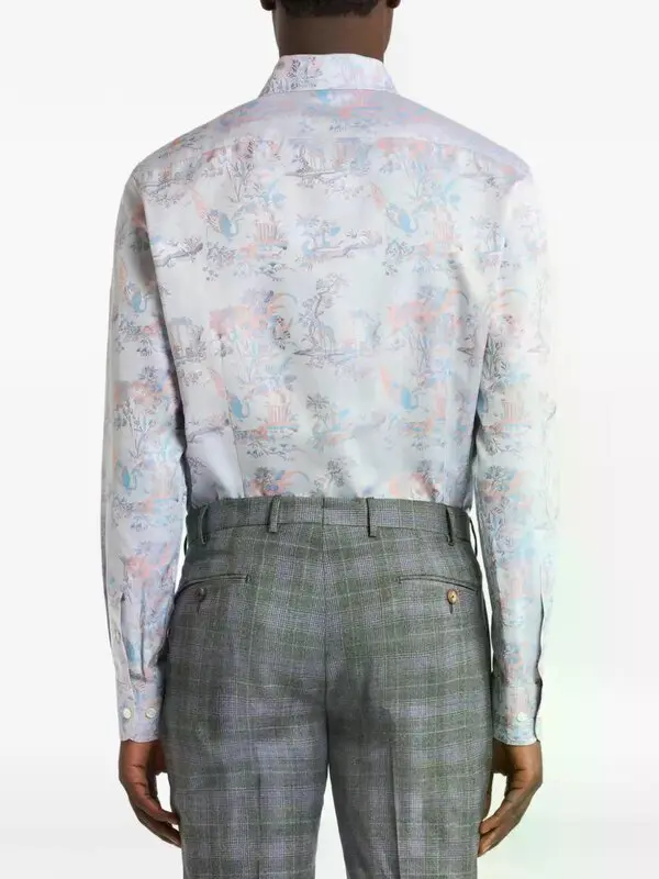 Etro Cotton Jacquard Shirt With Flower And Animal Motif - Blue