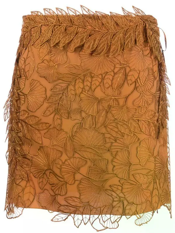 Alberta Ferretti Floral-lace Mini Skirt - Brown