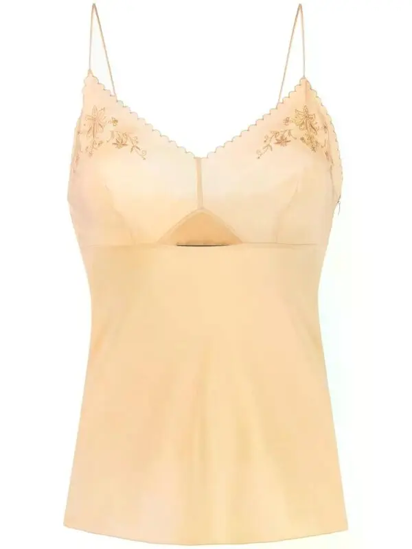 Alberta Ferretti Floral-embroidered Silk Cami - Neutrals