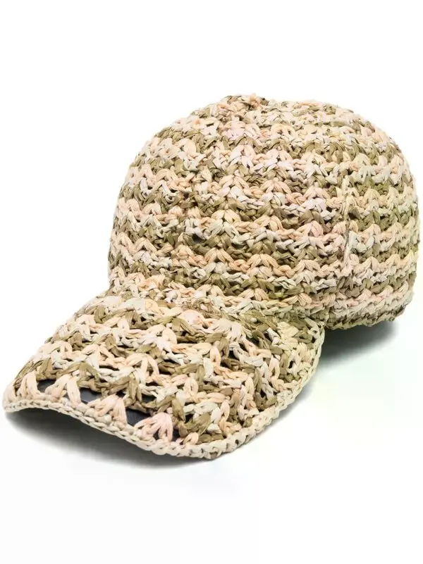 Alberta Ferretti Crochet Knit Raffia Cap - Neutrals