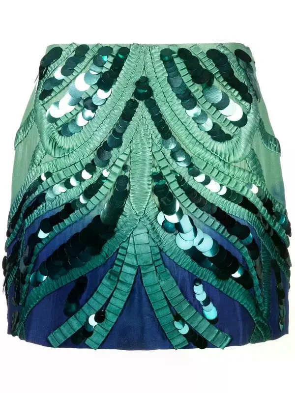 Alberta Ferretti Sequinned Pleat Mini Skirt - Blue