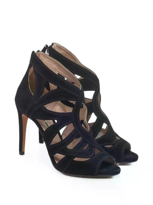 Miu Miu Suede Caged Stiletto Heel Ankle Boots
