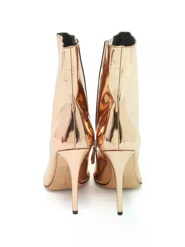 Marco De Vincenzo Rose Gold-tone Leather Bow Detail Pointed-toe Stiletto Ankle Boots