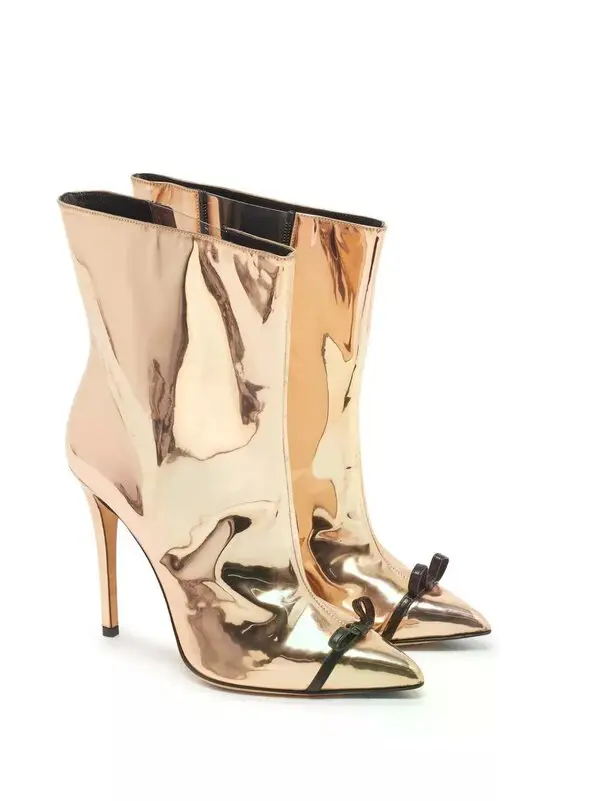 Marco De Vincenzo Rose Gold-tone Leather Bow Detail Pointed-toe Stiletto Ankle Boots
