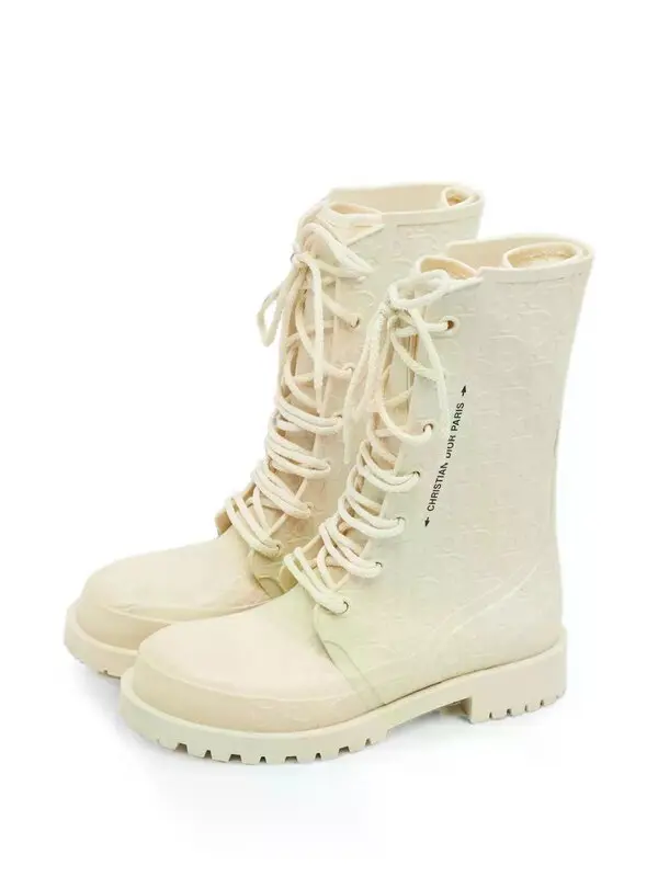 Dior Beige Oblique Motif Combat Boots