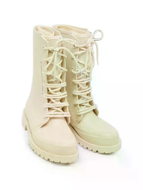 Dior Beige Oblique Motif Combat Boots
