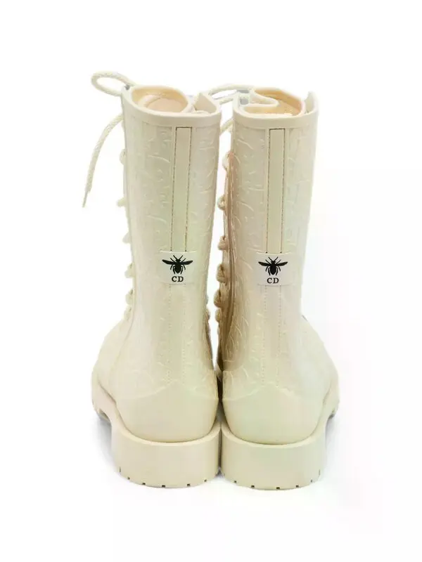 Dior Beige Oblique Motif Combat Boots