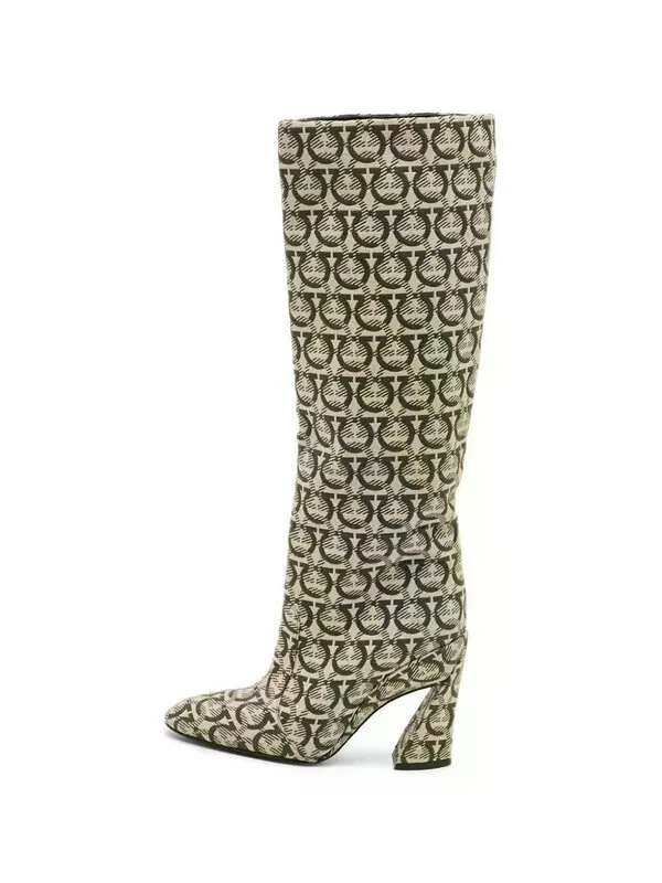 FERRAGAMO Gancini Canvas Knee-high Boots - Neutrals