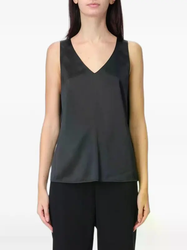 Emporio Armani V-neck Satin Tank Top - Black