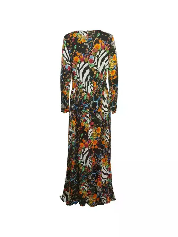 Roberto Cavalli Maxi Dress With Seashell And Zebra Print