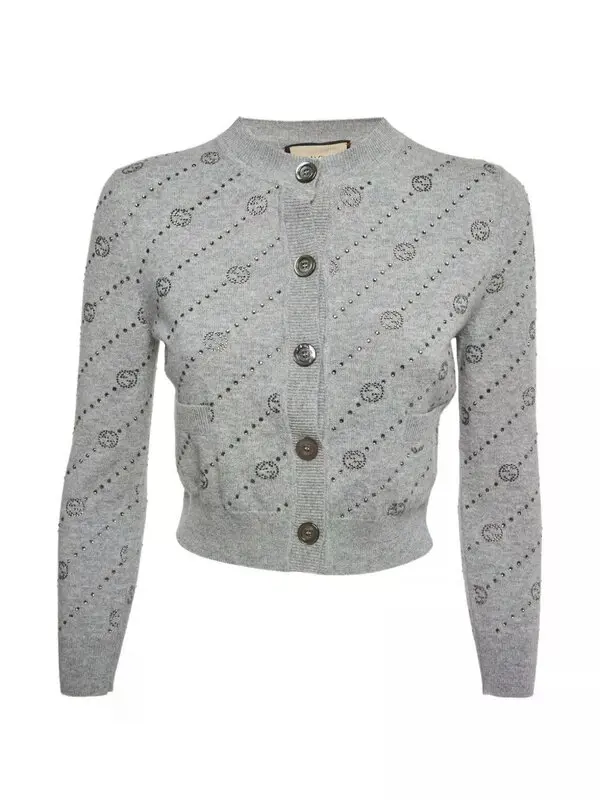 Gucci Embellished Monogram Cardigan - Grey