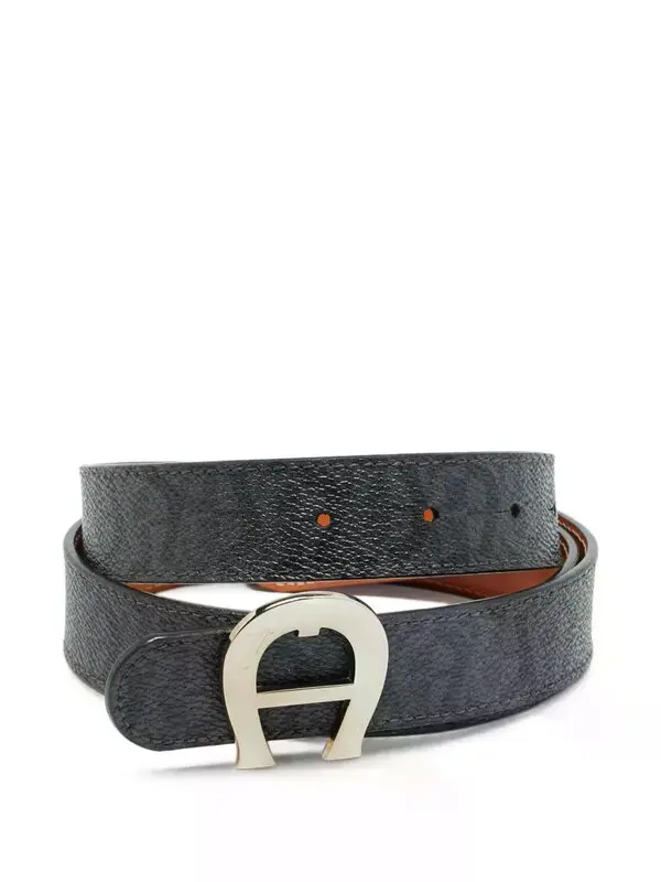 AIGNER Monogram Print Logo Buckle Belt - Black