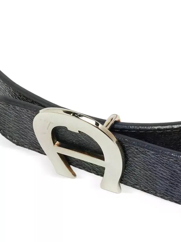 AIGNER Monogram Print Logo Buckle Belt - Black