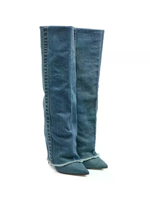 LE SILLA Pointed-toe Denim Mid-calf Boots