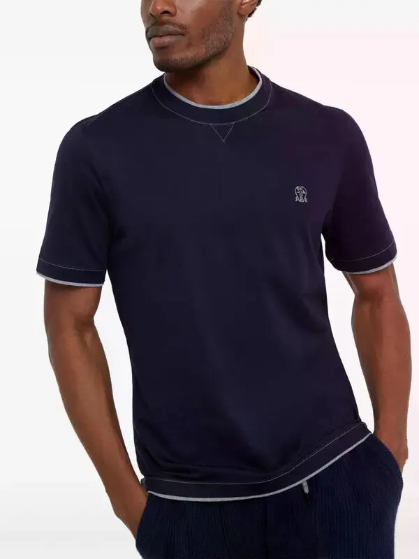 Brunello Cucinelli Logo-embroidered Contrast-trim T-shirt