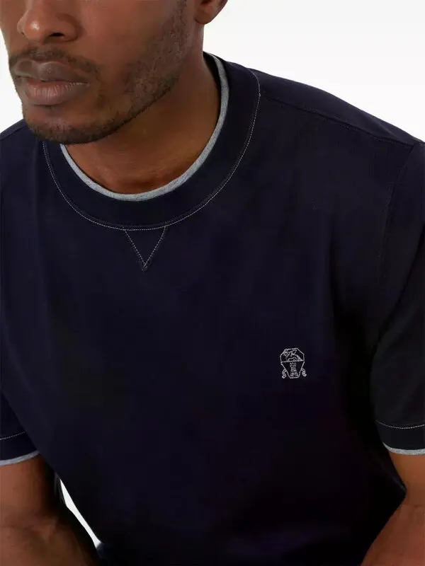Brunello Cucinelli Logo-embroidered Contrast-trim T-shirt
