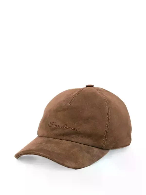 Santoni Embroidered Suede Cap - Brown