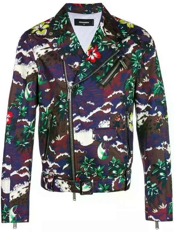 Dsquared2 Tropical Print Biker Jacket - Multicolour