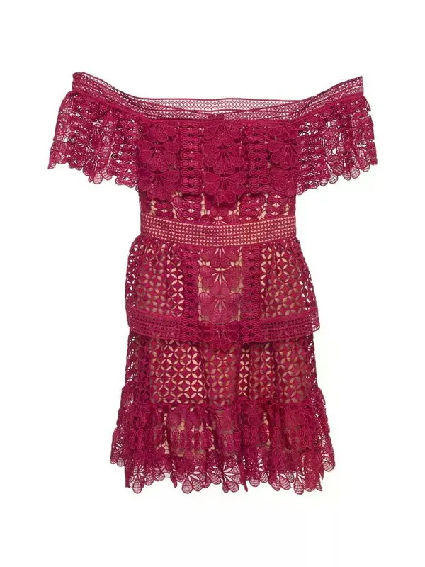 SELF-PORTRAIT Guipure Lace Off-shoulder Mini Dress - Red