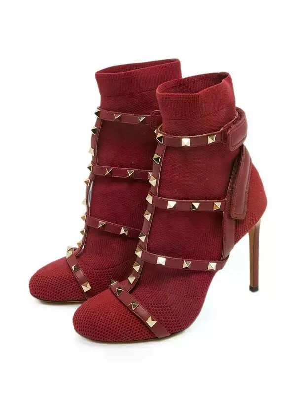 Valentino Garavani Burgundy Rockstud Ankle Boots - Red
