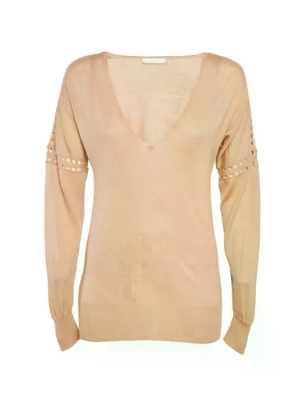 Chloé Wool Eyelet V-neck Sweater