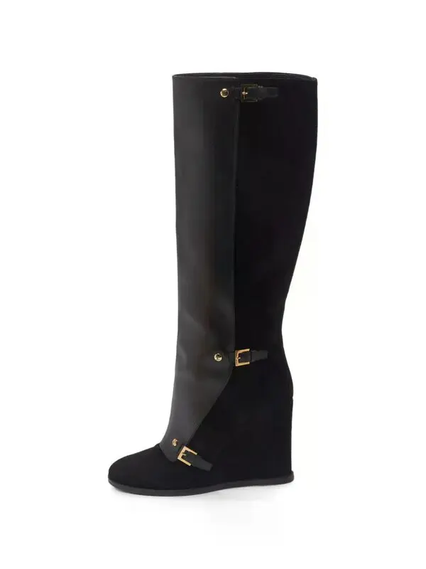 LOUIS VUITTON Wedge Boots With Engraved Studs And Buckle Detail