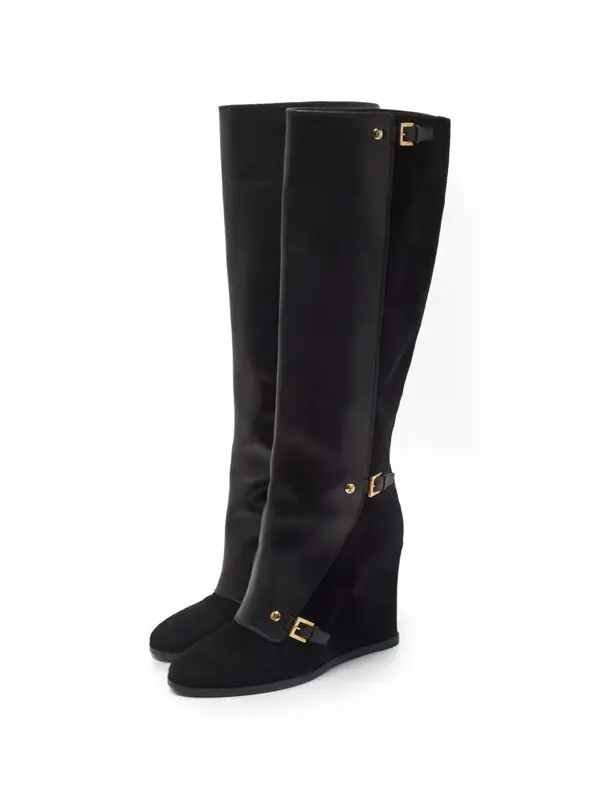 LOUIS VUITTON Wedge Boots With Engraved Studs And Buckle Detail