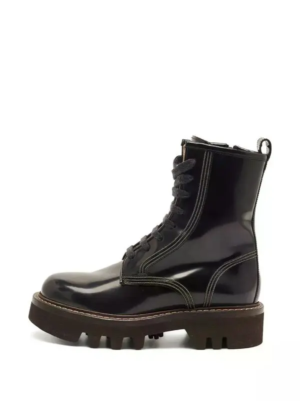Brunello Cucinelli Polished Leather Combat Boots - Black