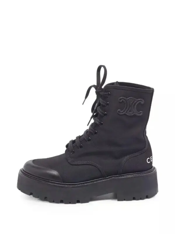 Celine Logo Detail Combat Boots - Black