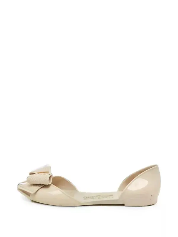 FERRAGAMO D'orsay Bow Detail Ballet Flats - Neutrals