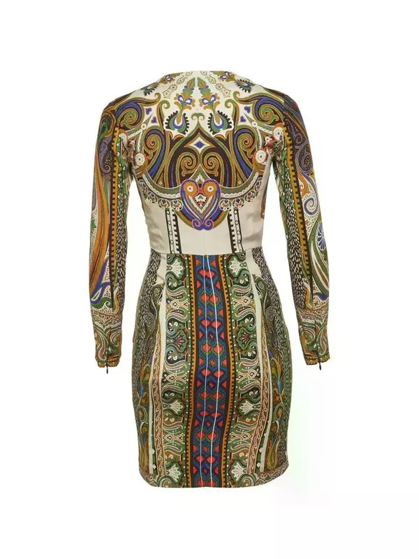 Etro Paisley Print V-neck Long Sleeve Mini Dress