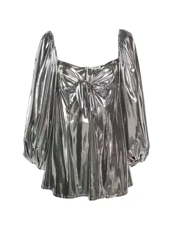 Attico Lamé Off-shoulder Puff Sleeve Mini Dress - Silver