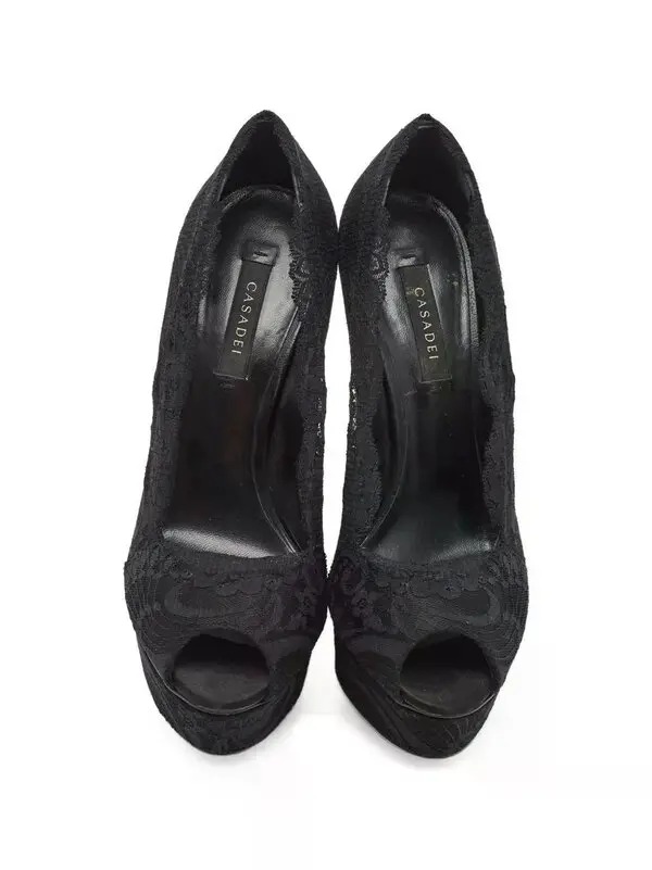 Casadei Floral Lace Peep-toe Platform Stiletto Pumps