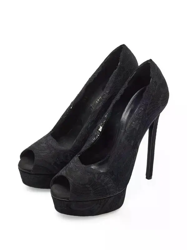 Casadei Floral Lace Peep-toe Platform Stiletto Pumps