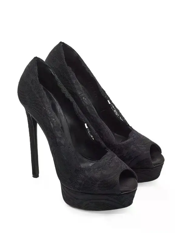Casadei Floral Lace Peep-toe Platform Stiletto Pumps
