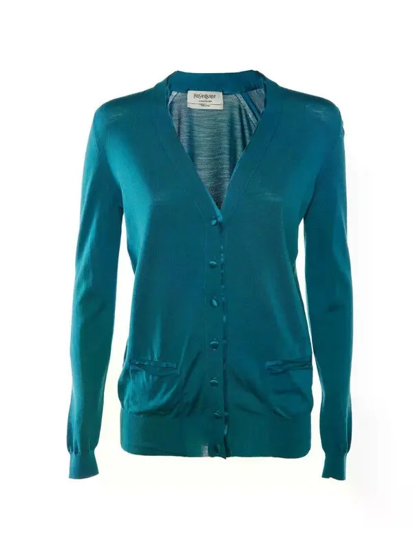 Saint Laurent Wool V-neck Cardigan - Blue
