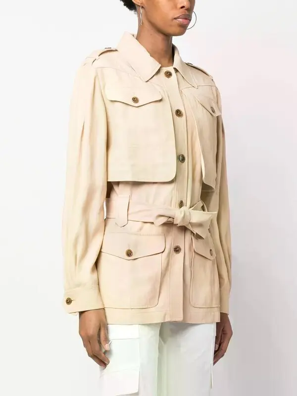 Alberta Ferretti Beige Linen Blend Belted Jacket