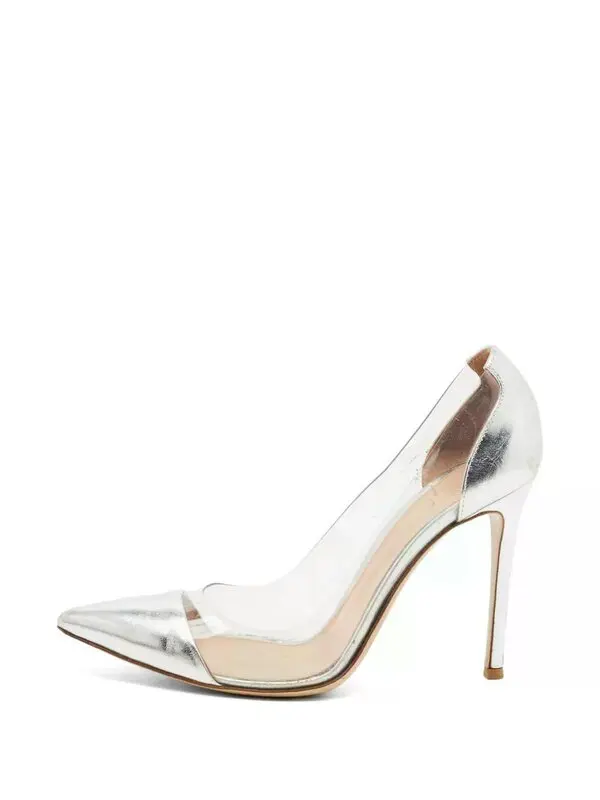 GIANVITO ROSSI Tone Metallic Transparent Panel Pointed Toe Stiletto Pumps - Silver