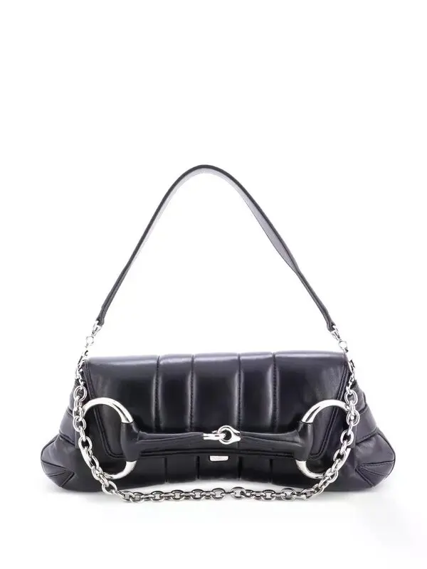 Gucci Horsebit Chain Vertical Quilted Leather Shoulder Bag - Black