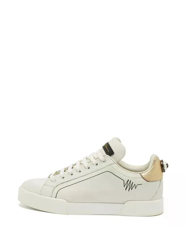 Dolce & Gabbana White Leather Lace-up Sneakers