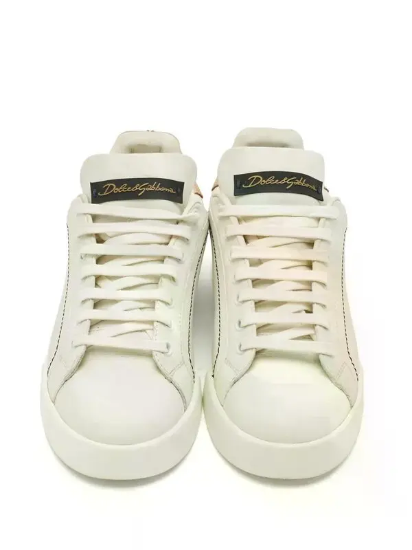 Dolce & Gabbana White Leather Lace-up Sneakers
