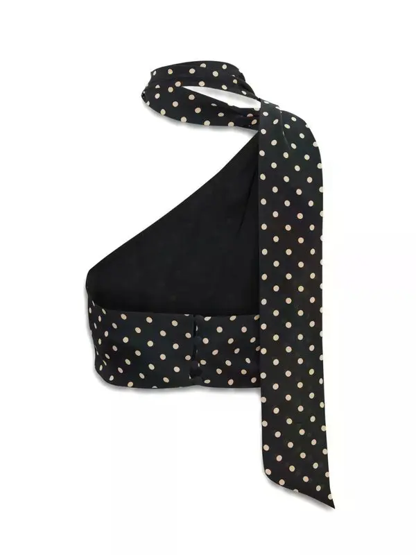 OCCLEUS Polka Dot Halter Neck Silk Top