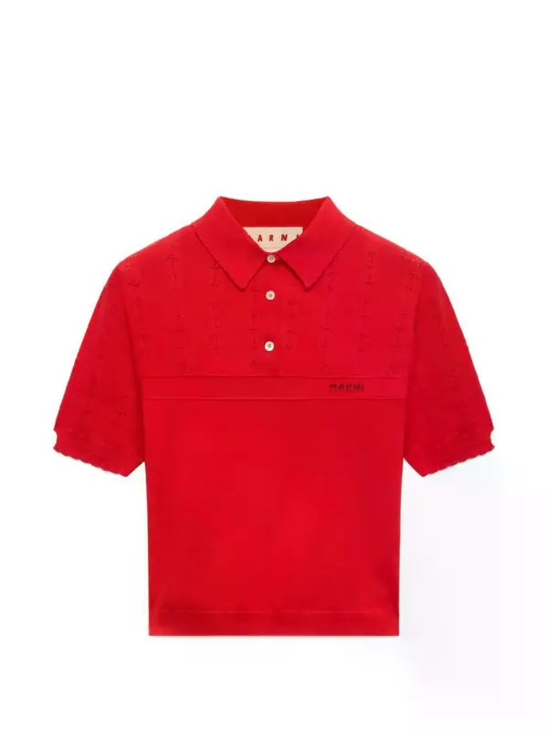 Marni Pointelle-knit Scalloped Polo Top - Red
