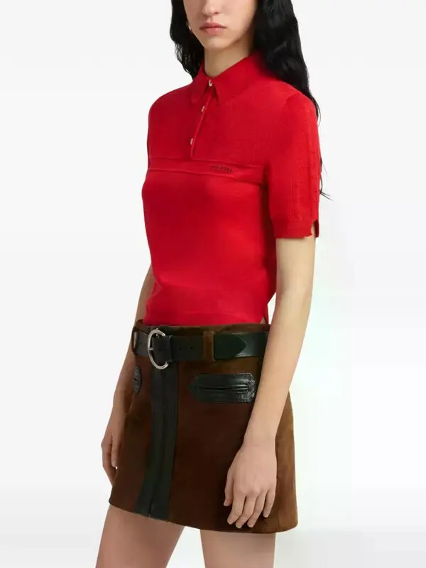 Marni Pointelle-knit Scalloped Polo Top - Red
