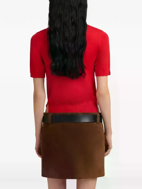 Marni Pointelle-knit Scalloped Polo Top - Red