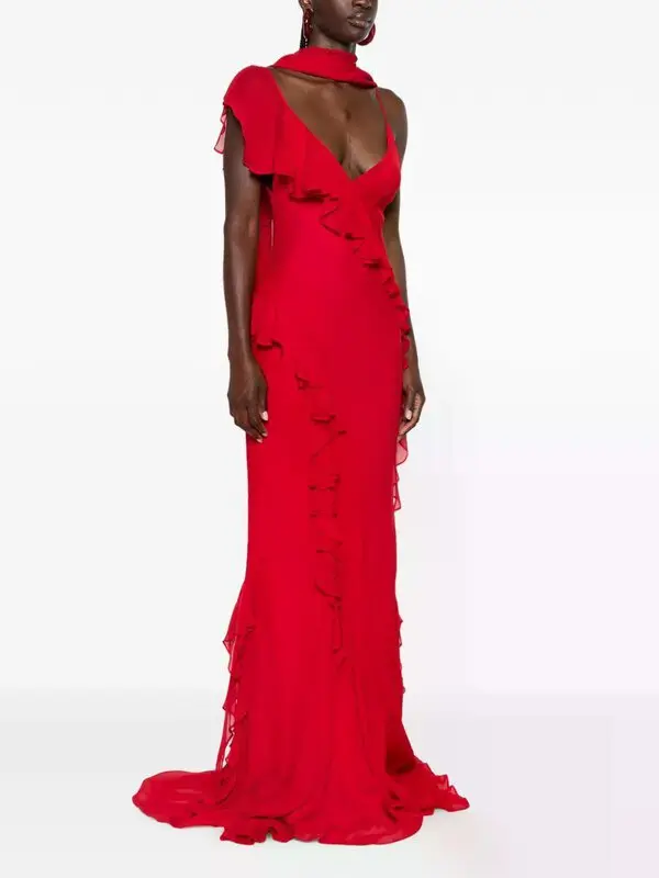 DE LA VALI Mayara Maxi Dress With Ruffled Trim - Red