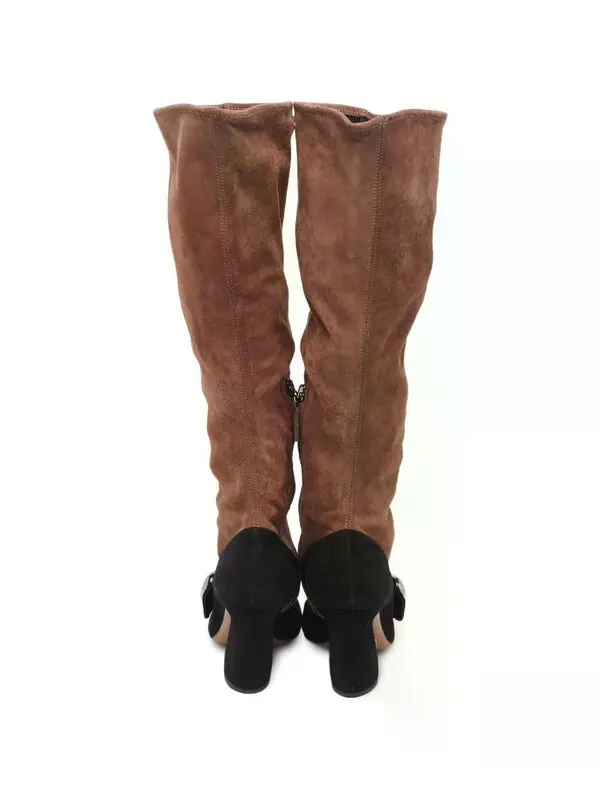 Prada Suede Buckled Knee-length Boots